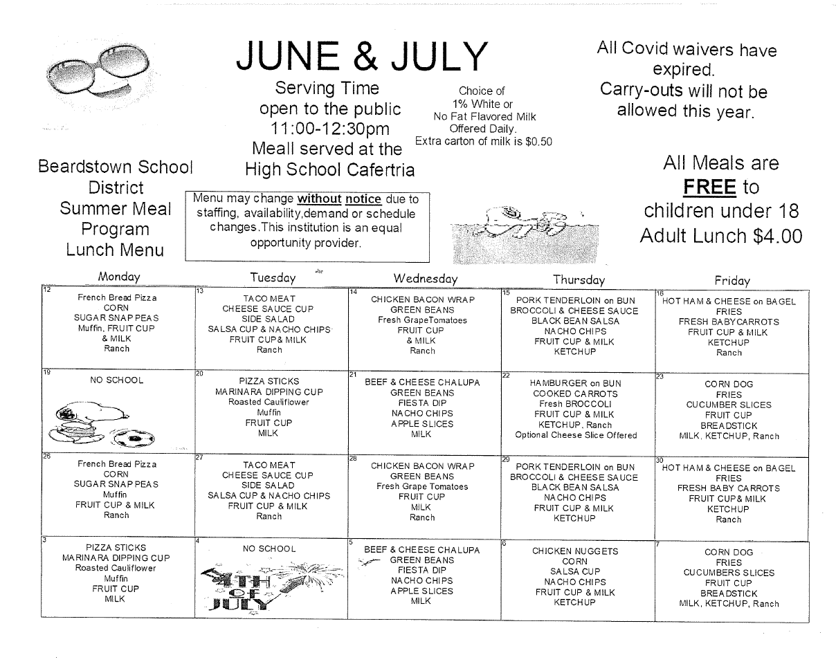 Beardstown CUSD 15 - Lunch Menu